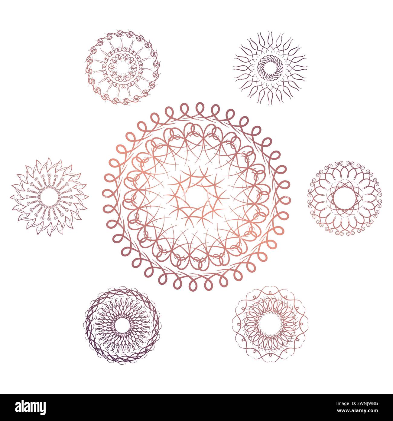 Set of seven geometric circular elements. Vector monogram on white background. Vector ...