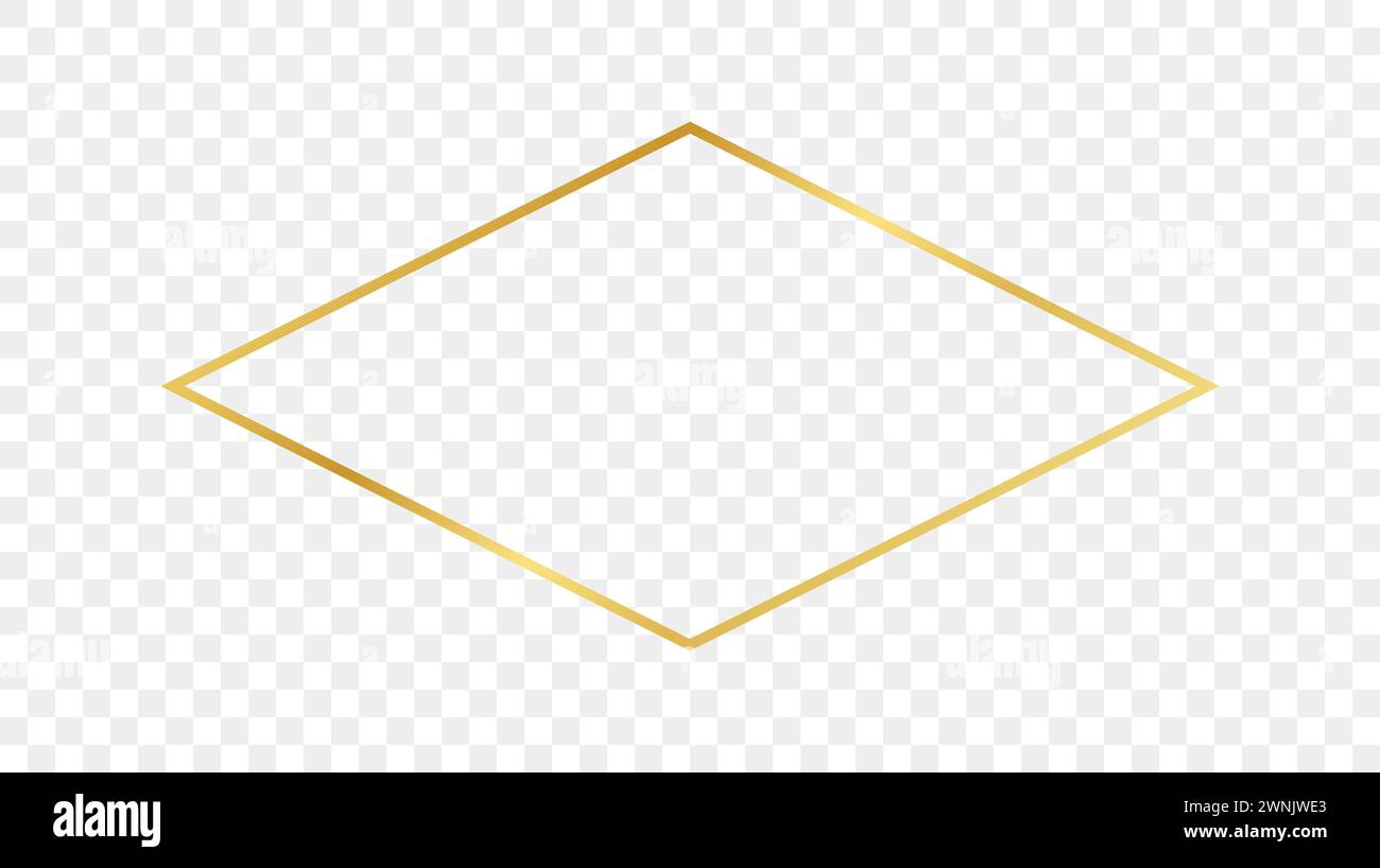Gold glowing rhombus shape frame isolated on transparent background ...
