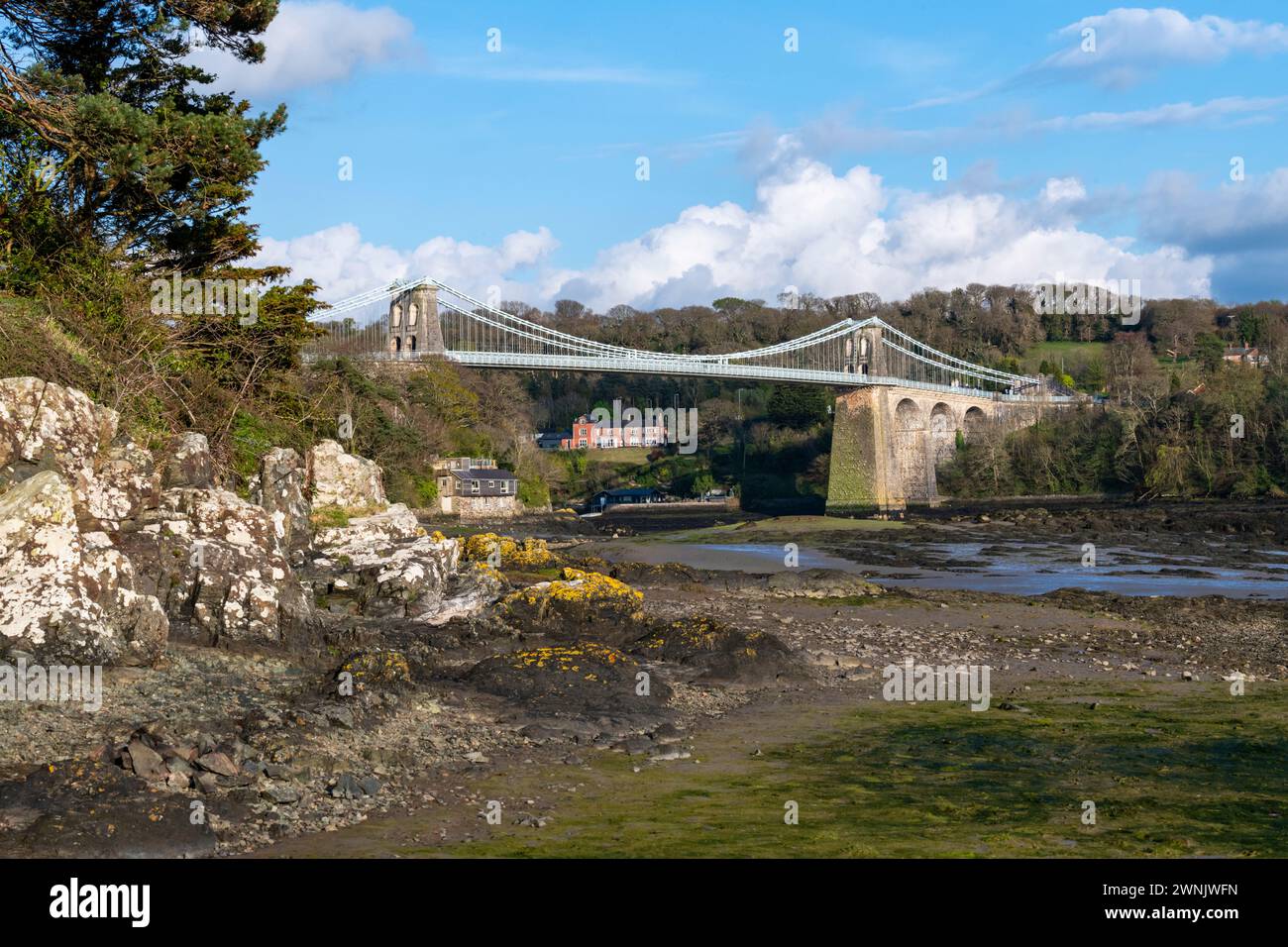 The world famous Menai Suspension Bridge between Anglesey and mainland ...