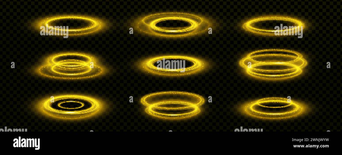 Neon yellow circle portal or platform with light glow overlay effect ...