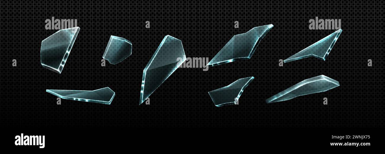 Broken glass shatter and piece. Realistic vector illustration set of ...