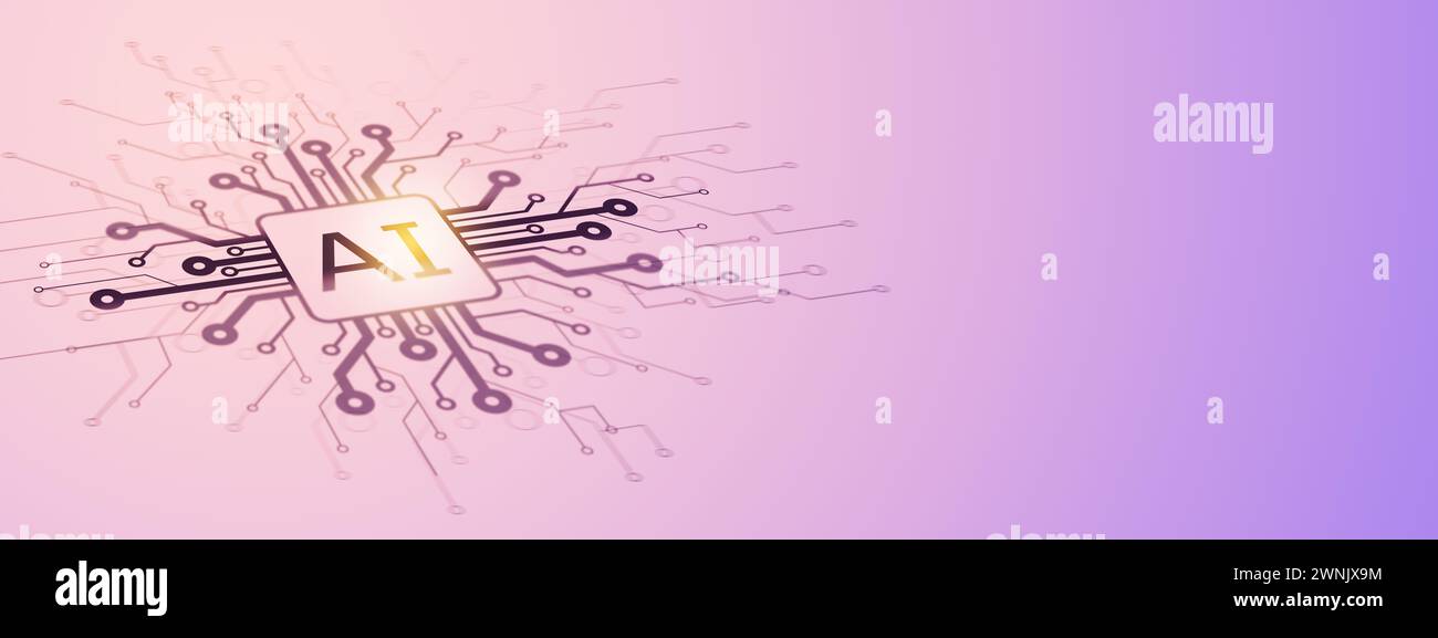 AI and computer science banner with chip and circuits, copy space Stock ...