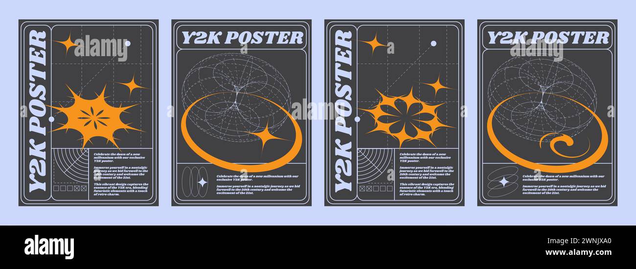 Retro futuristic style banners set with abstract design elements ...