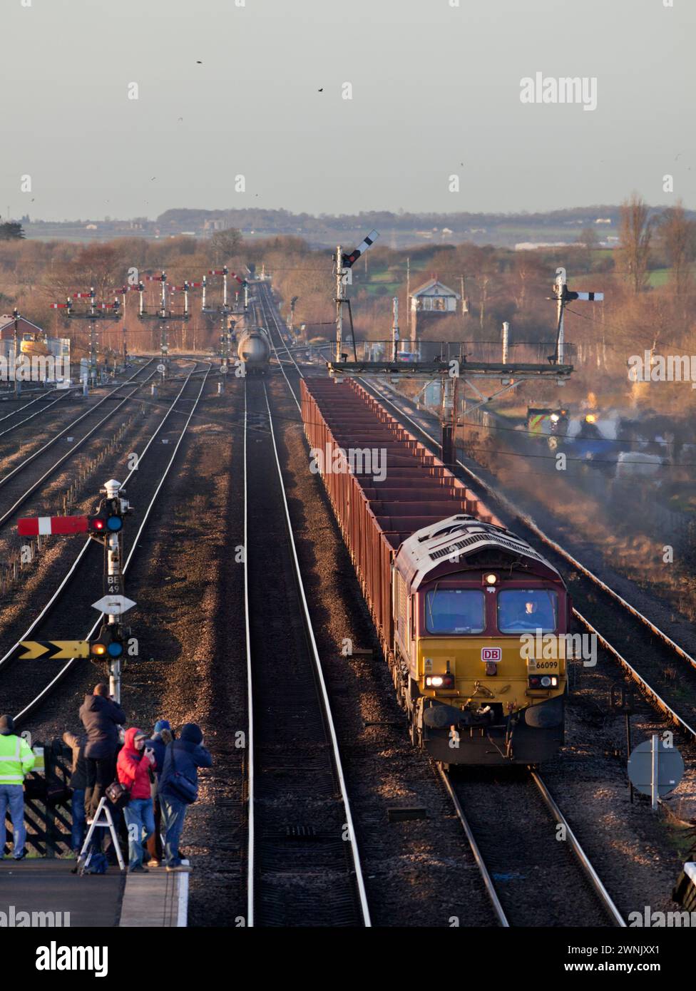 DB Cargo Rail UK class 66 locomotive 66099 hauling a freight train ...