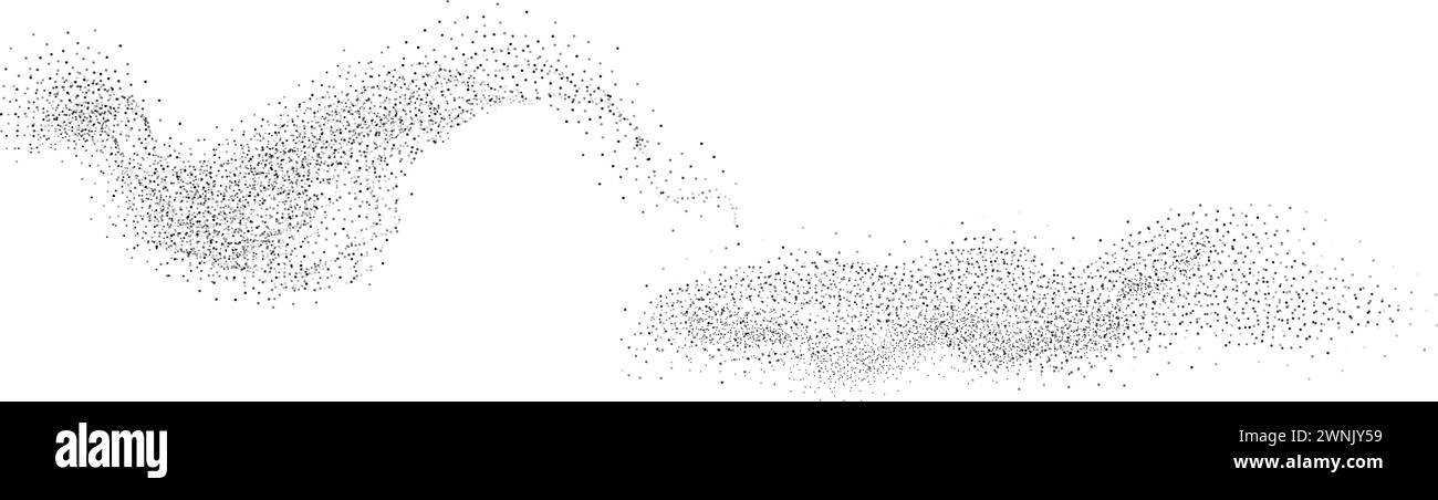 A set of halftone splatter forms forming dark lack stipple grain smoke ...