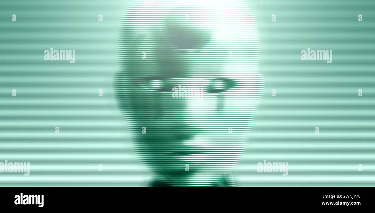 Humanoid AI robot on screen staring at camera Stock Photo - Alamy