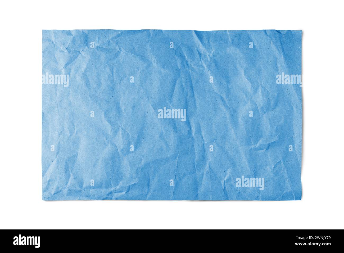 Blue crumpled rectangle sheet of paper with smooth edge isolated on ...