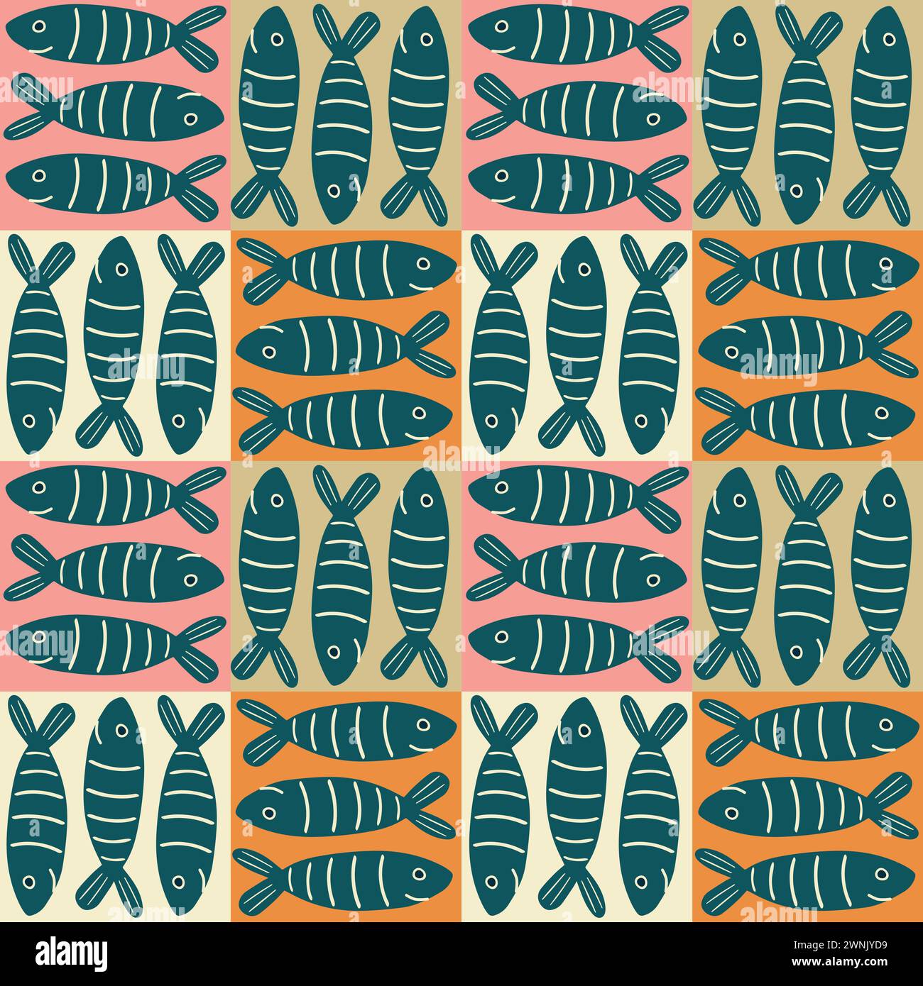 Cute sardines in squares. Kids background. Seamless vector pattern ...
