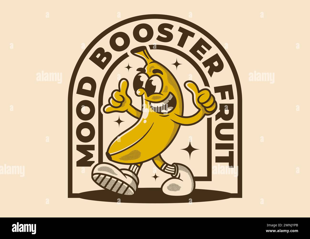 Mood booster fruit. Vintage Mascot character illustration of walking ...