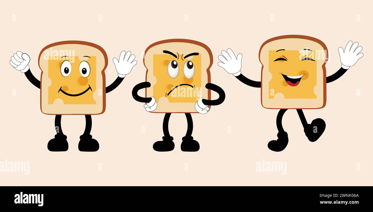 Happy Bread Slice Cartoon Mascot Character, Funny Sandwich Cartoon ...