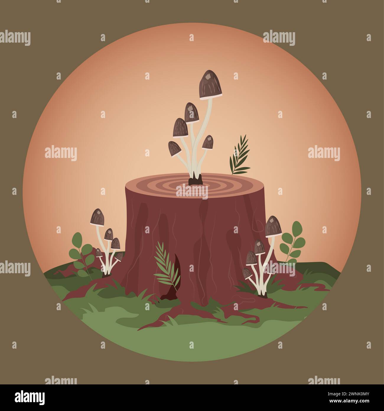 Colored realistic mushroom on log Vector Stock Vector Image & Art - Alamy