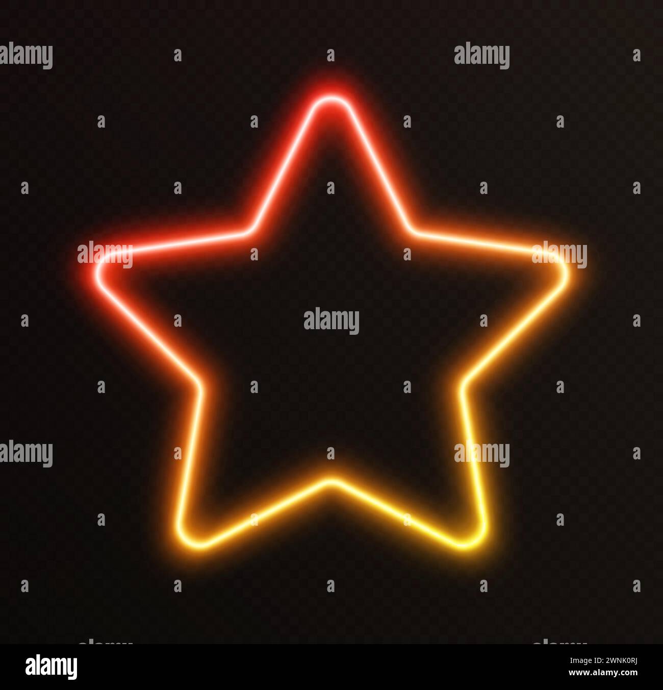 Gradient neon star, red-yellow glowing border isolated on a dark ...