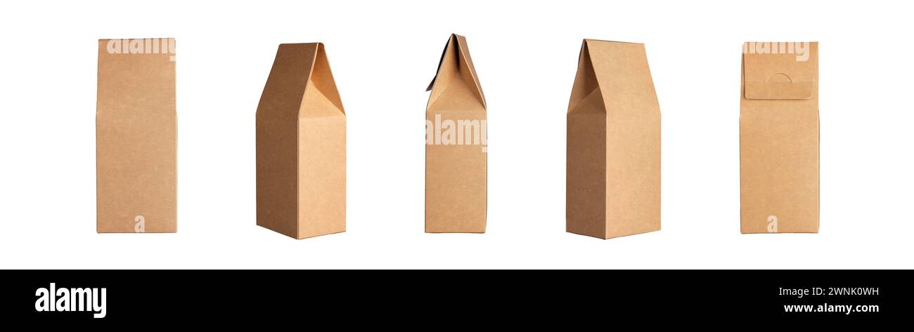 Blank kraft product package, vertical box mockup. Brown carton packs ...