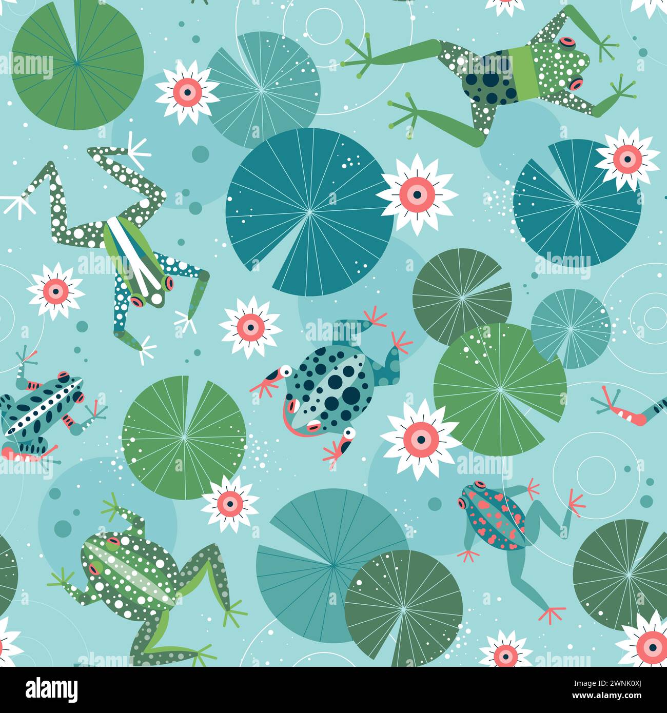 Swimming Frogs Pattern with Toads on Lily Pond Stock Vector Image & Art ...