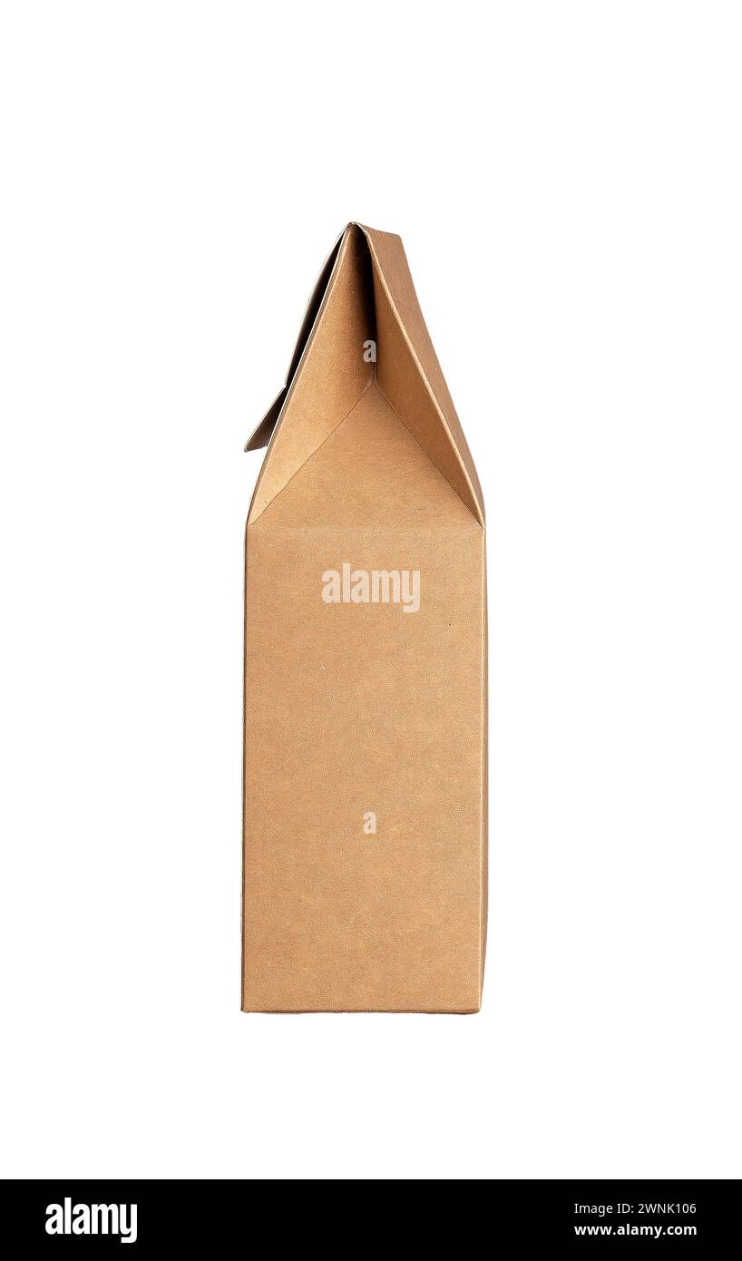 Kraft brown carton product package. Cardboard paper pack, side view ...