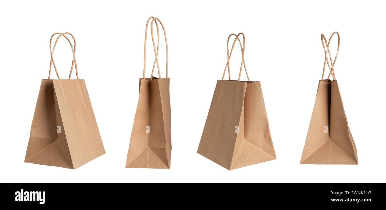 Kraft brown paper bags set, isolated on white background Stock Photo ...