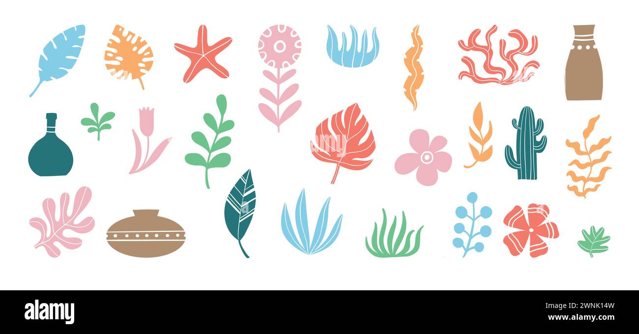 Set of abstract organic shapes inspired by matisse. Plants, cactus ...