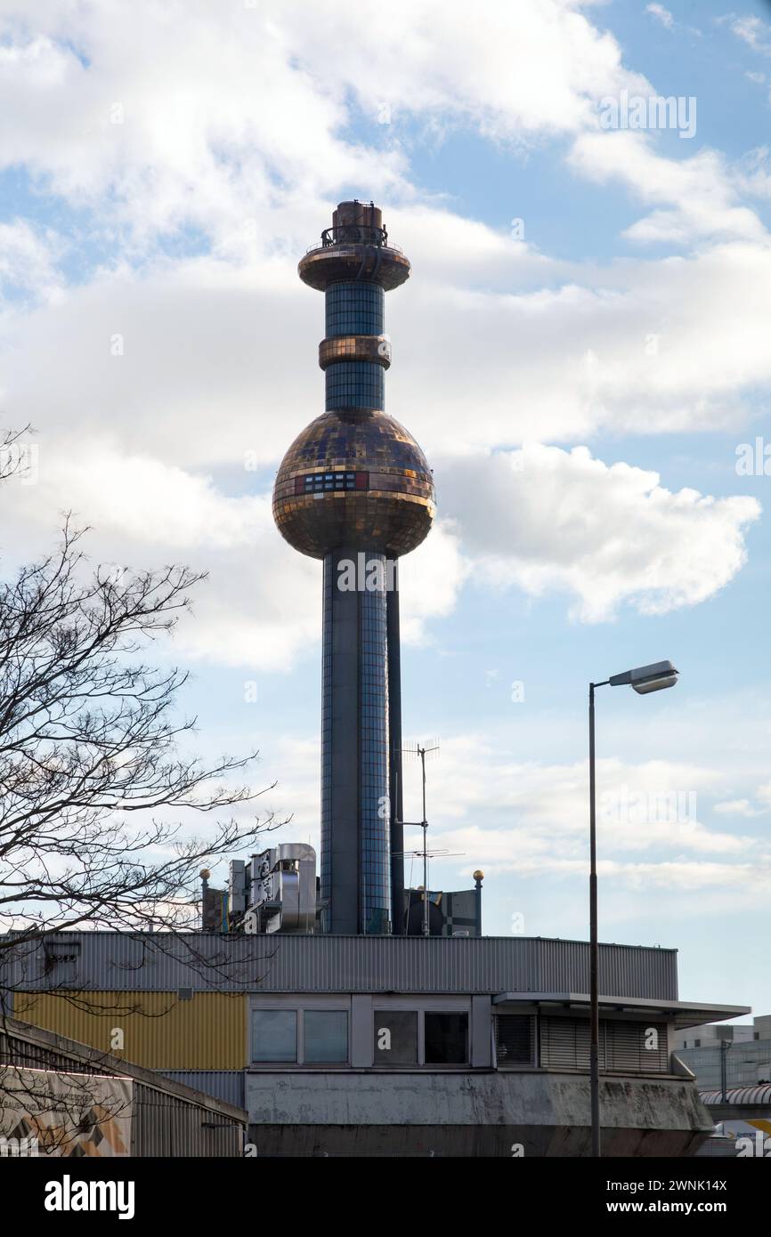 Incinerator tower, Hundertwasser Power Plant ,Spittelau, Vienna ...