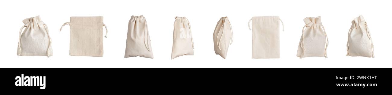 Textile bags set, pack mock up. Natural organic cotton sack isolated on ...