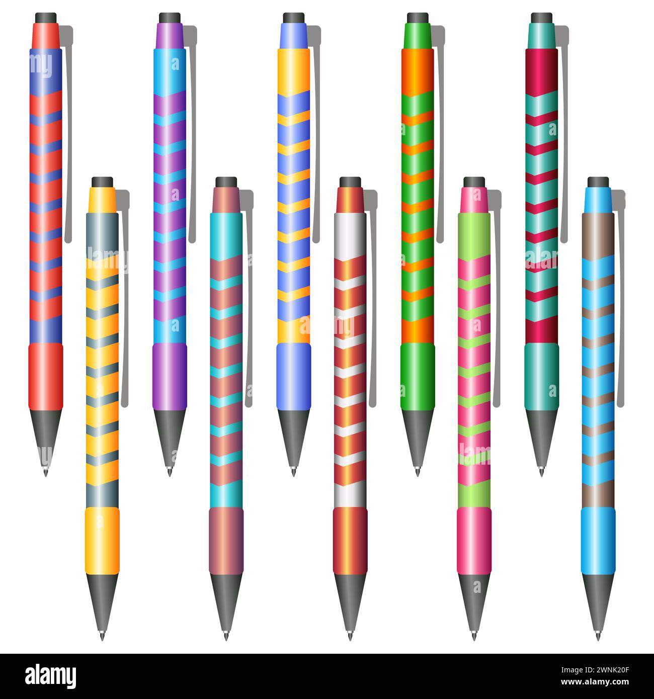 Set of multi-colored pens on a white background. Vector illustration ...