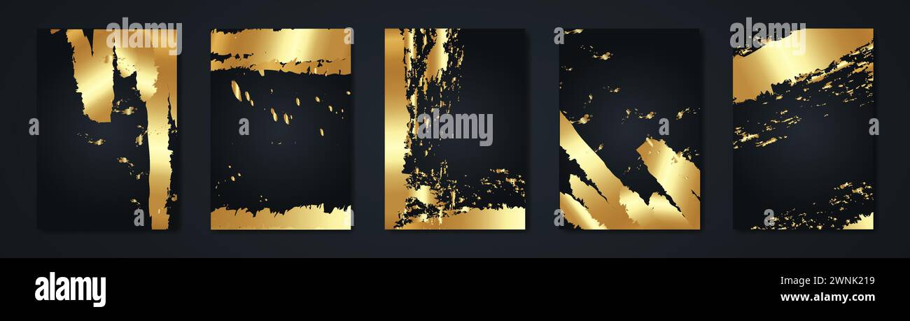 set card of gold grunge overlay. Hand drawn abstract frame. Ink brush ...