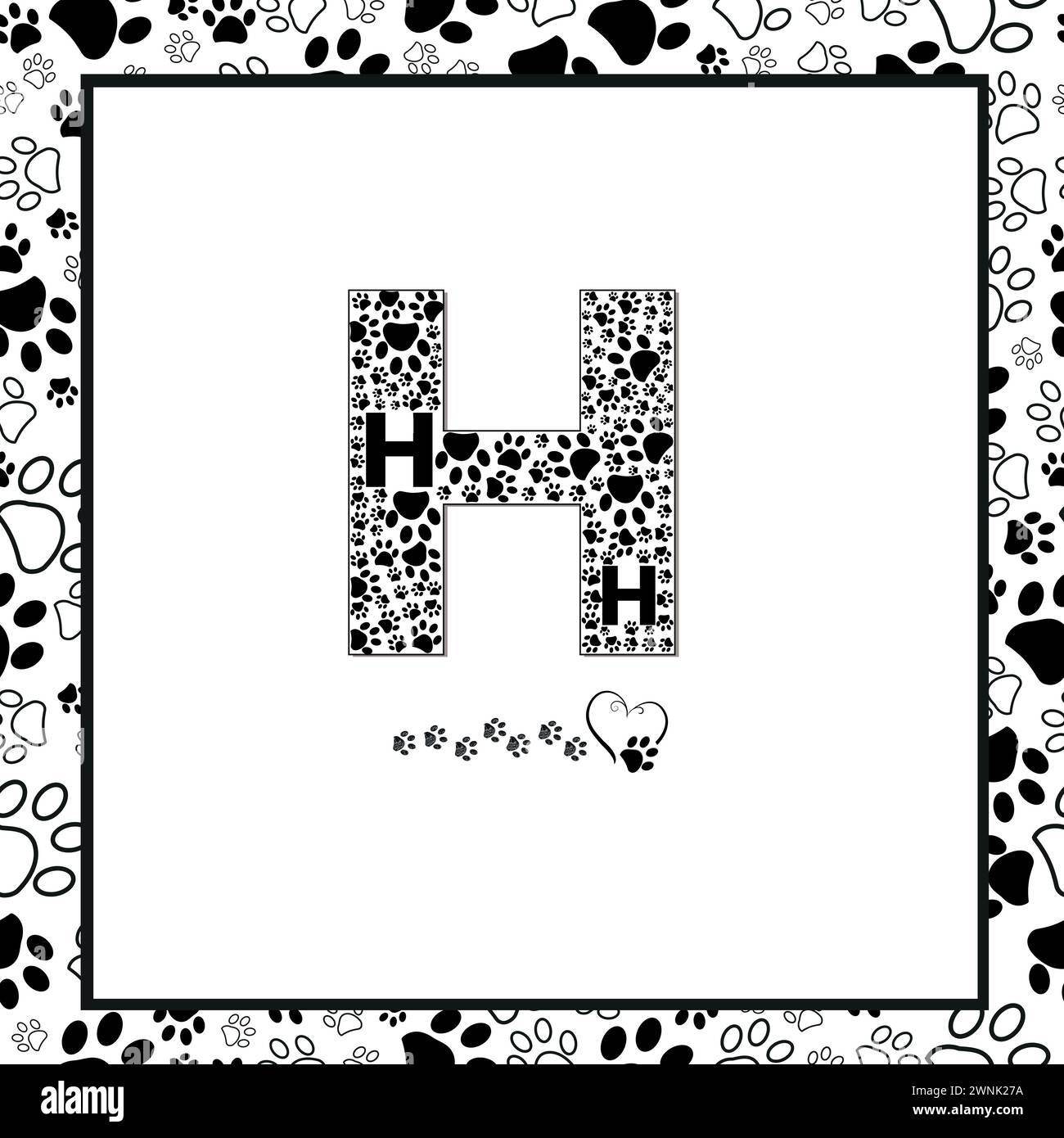 Made of paw print H letter. Black and white paw prints seamless fabric ...