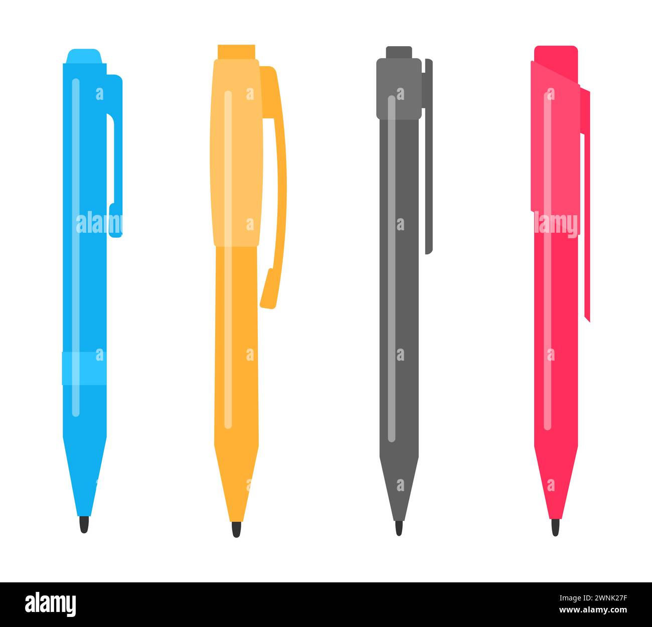 Set of four different multi-colored pens. Vector illustration Stock ...