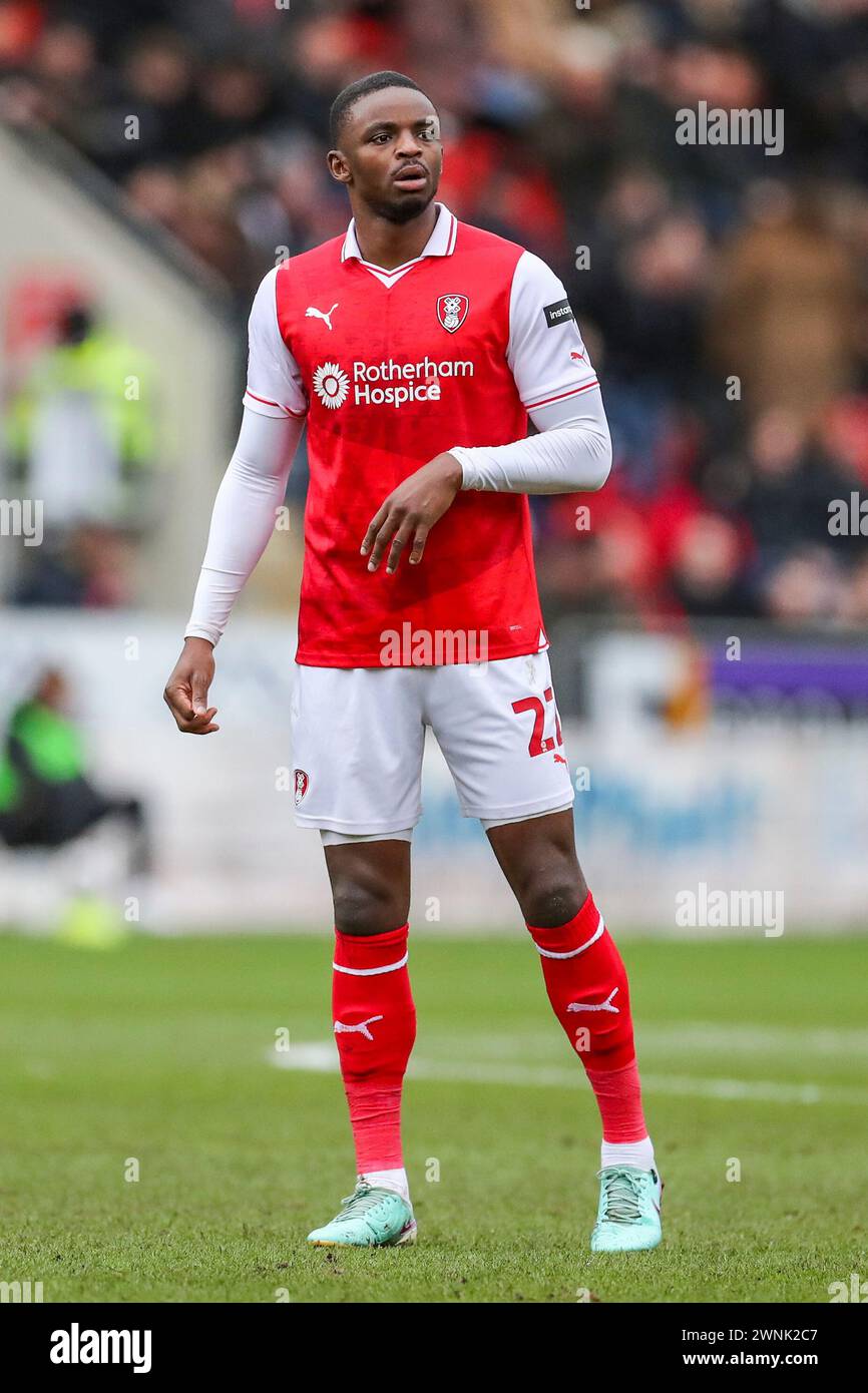 Rotherham, UK. 02nd Mar, 2024. Rotherham United defender Hakeem Odoffin ...
