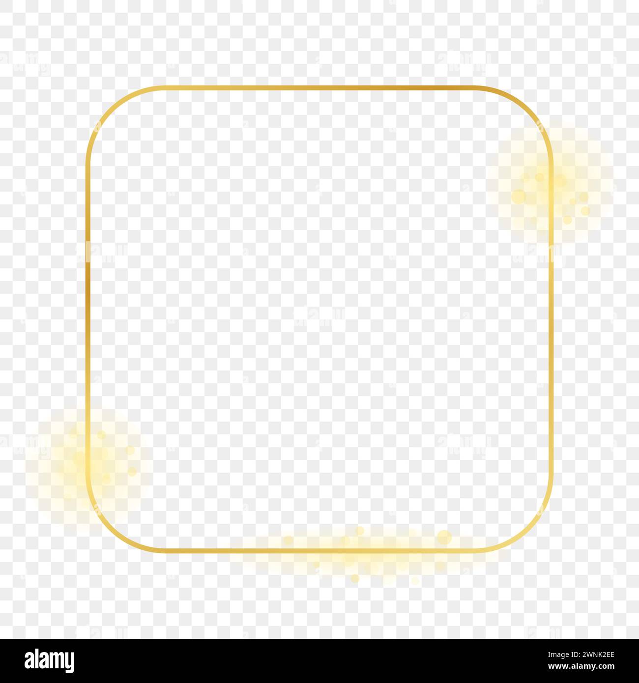 Gold glowing rounded square frame isolated on transparent background. Shiny frame with glowing ...