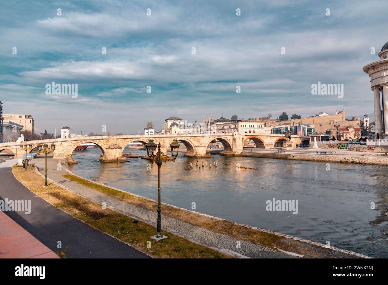 Skopje, North Macedonia - 7 FEB 2024: The Stone Bridge or Taskopru is a ...