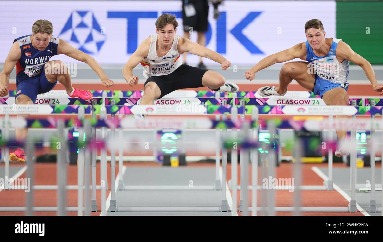 Glasgow, UK. 03rd Mar, 2024. Belgian Jente Hauttekeete pictured in action during the 60m hurdles ...