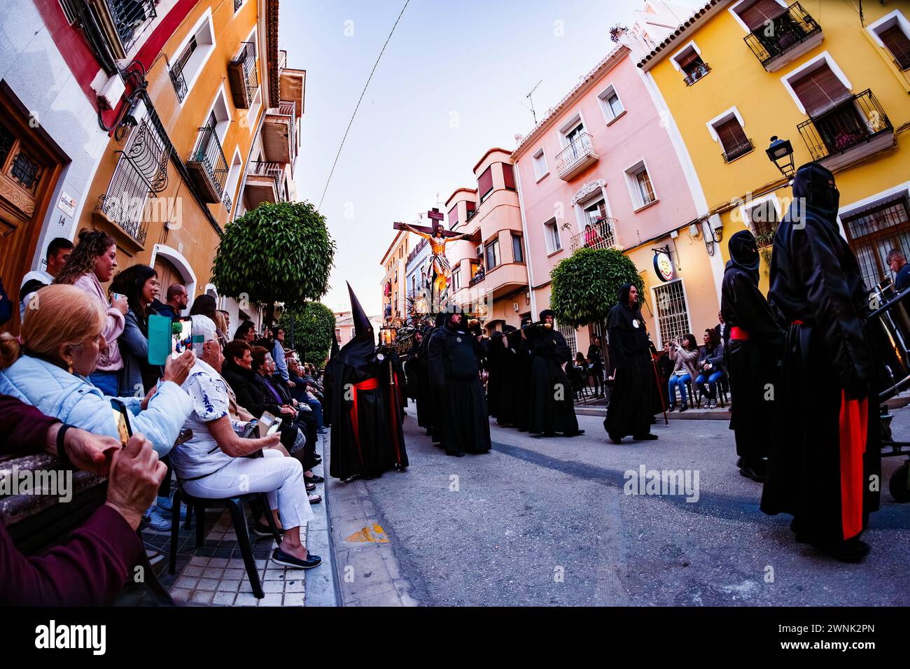 Nazarenes and Christ in the Good Friday procession in Villajoyosa Stock ...