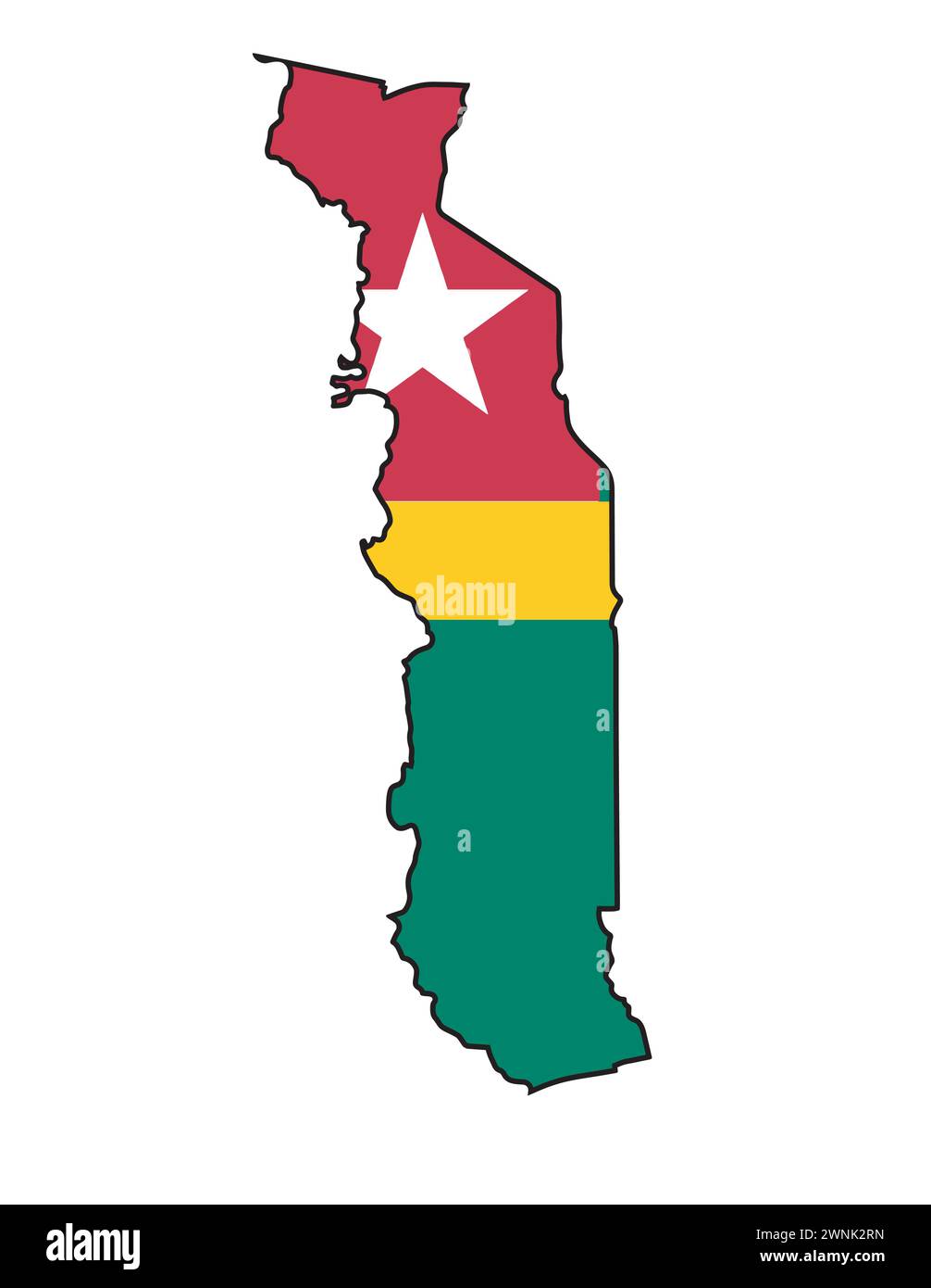 Togo silhouette outline map with the national flag colors and icon ...