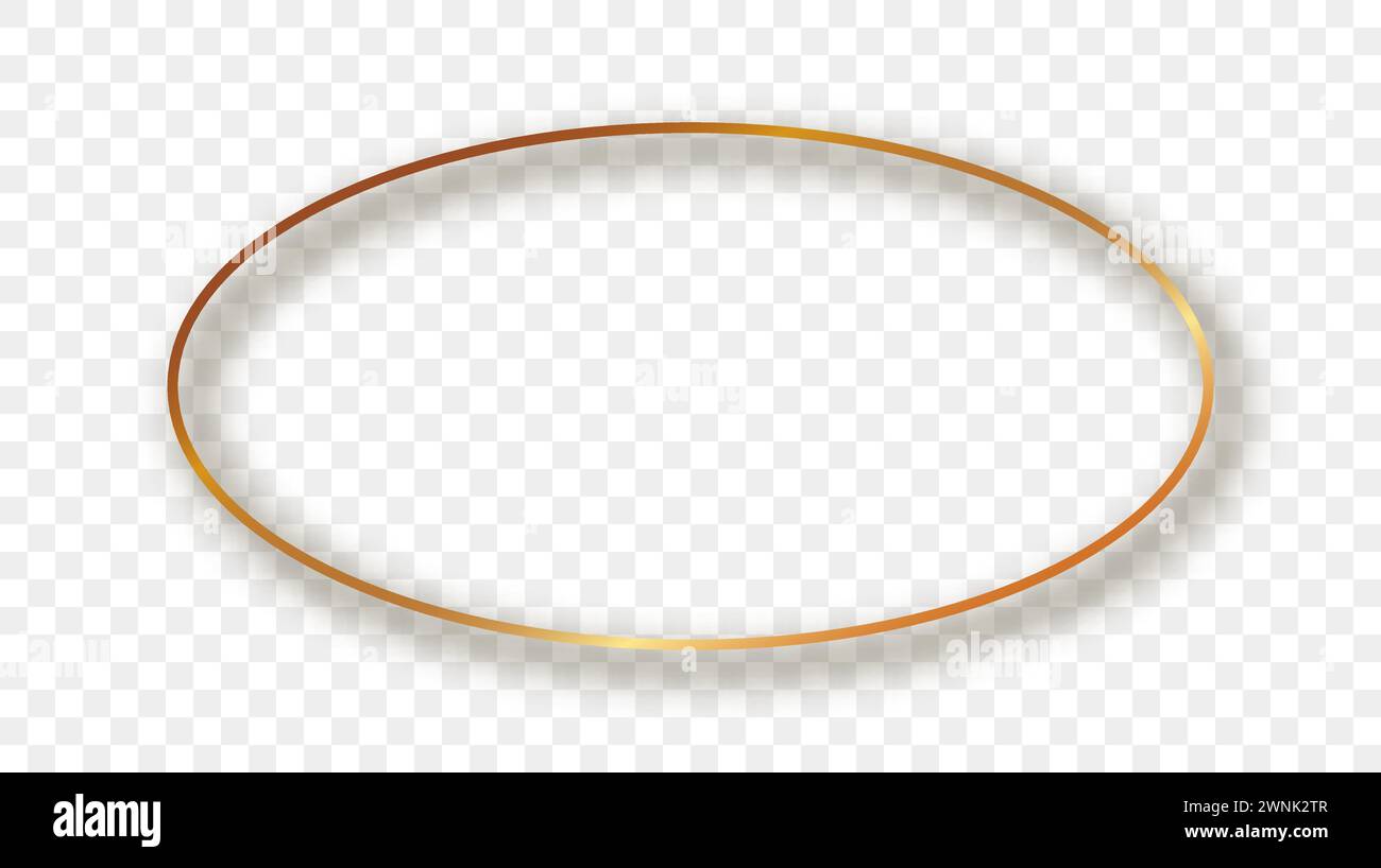 Gold glowing oval shape frame with shadow isolated on transparent ...