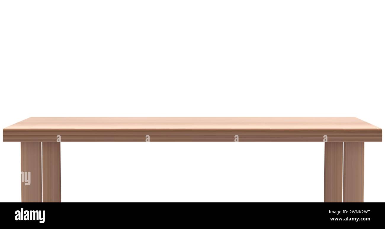 Light brown wooden 3d table countertop isolated on white background ...