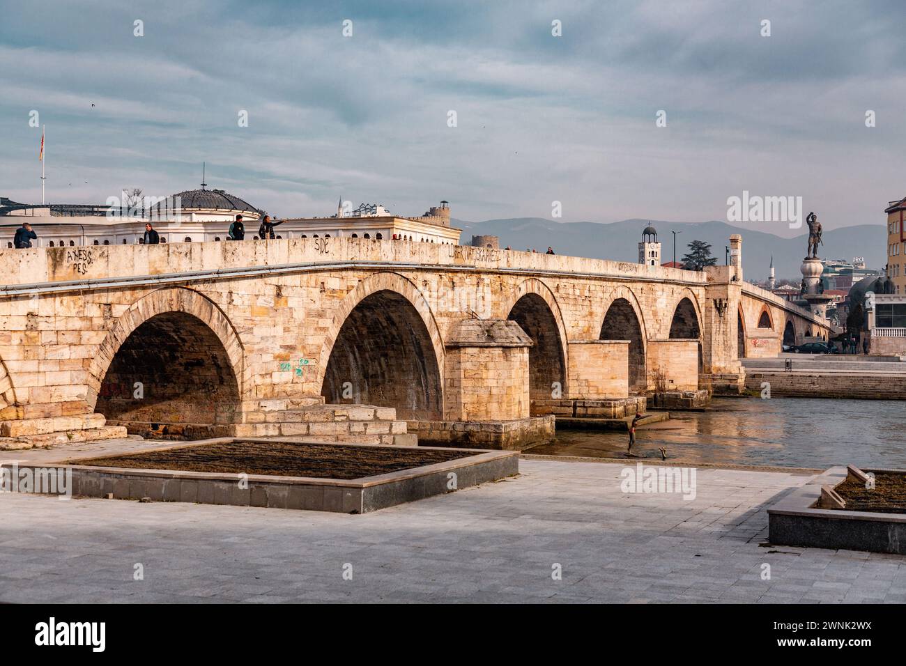 Skopje, North Macedonia - 7 FEB 2024: The Stone Bridge or Taskopru is a ...