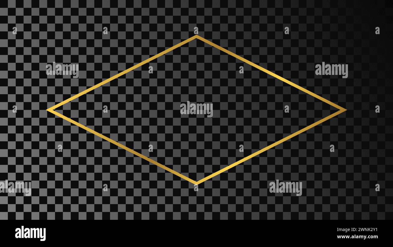 Gold glowing rhombus shape frame isolated on dark transparent ...