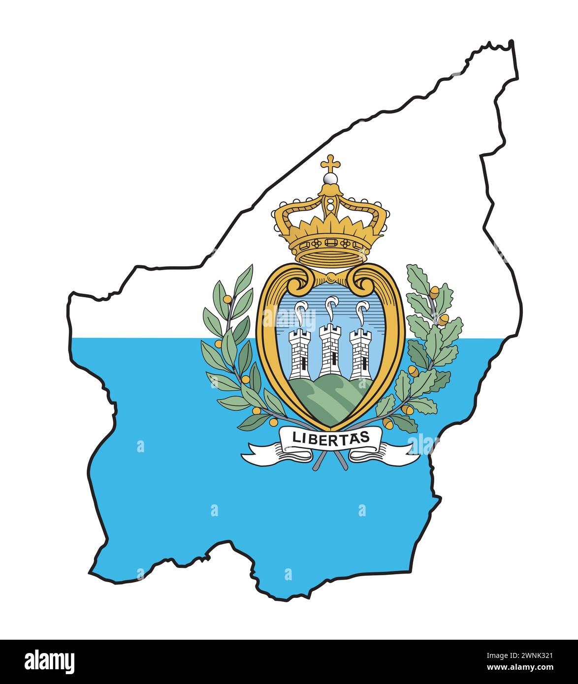 Black Outline Silhouette Map Of San Marino With Inset Flag Over A White