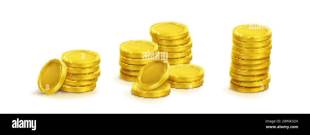 Gold coin stack with different sizes of cash money pile in realistic 3d ...