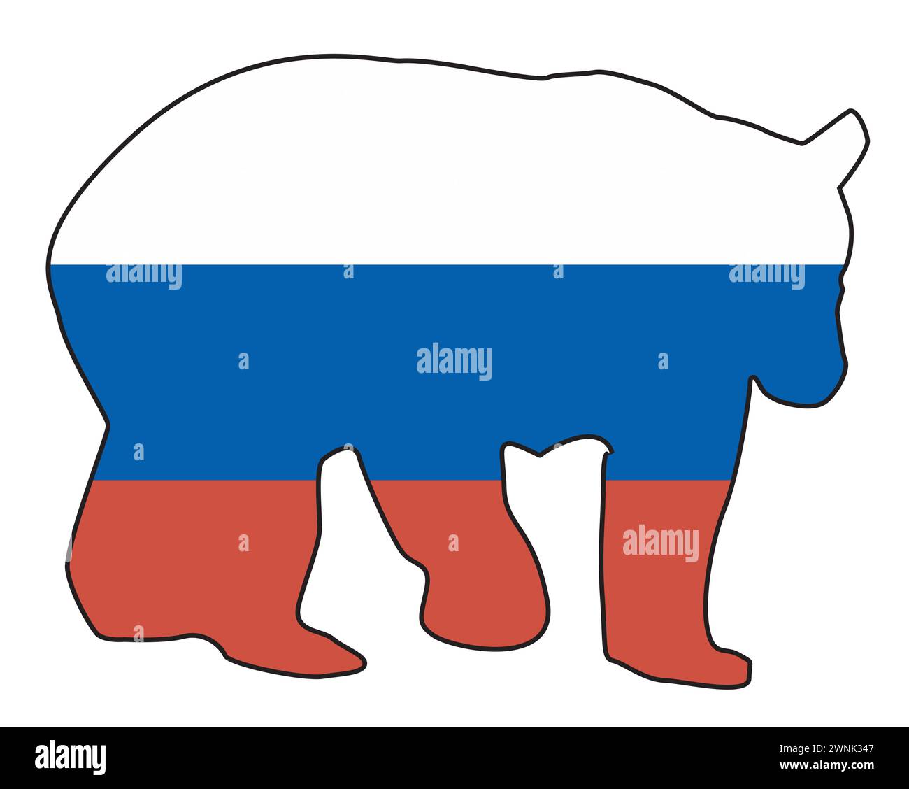 Silhouette of a large Russian bear on the newer Rusian flag of red ...