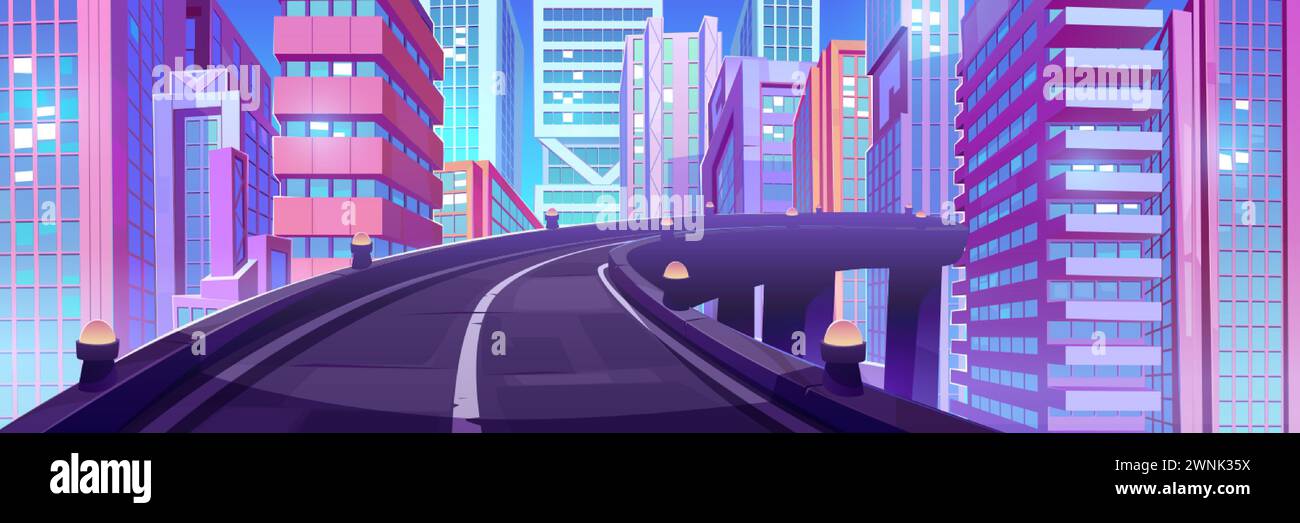 Highway flyover in modern city. Vector cartoon illustration of bridge ...