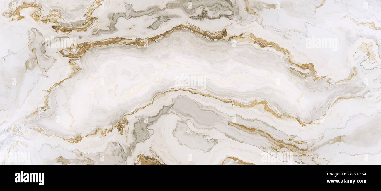 White marble pattern with curly gold inclusions. Abstract texture and ...