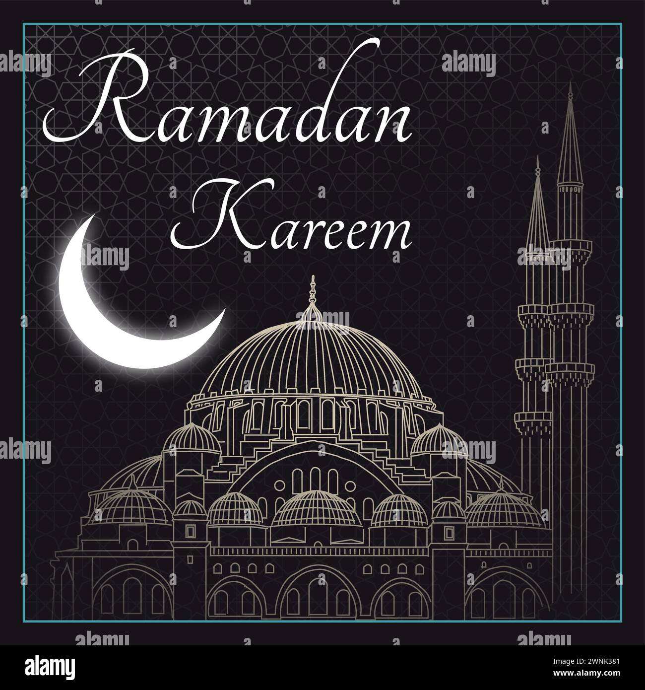 Ramadan kareem concept vector. Suleymaniye Mosque with crescent moon ...