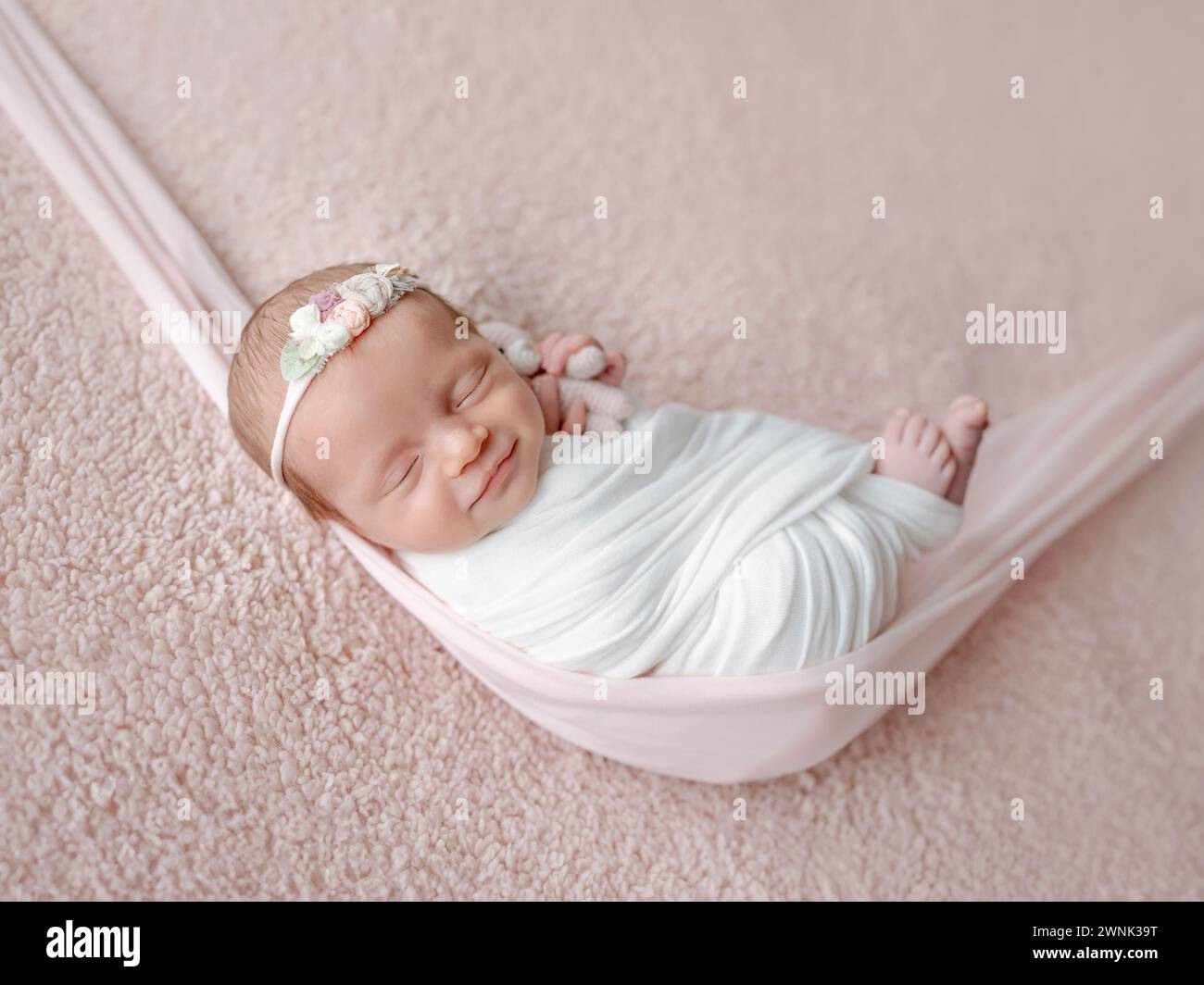 Newborn Baby, Swaddled In A Blanket, Sleeps In A Hammock During A Photo ...