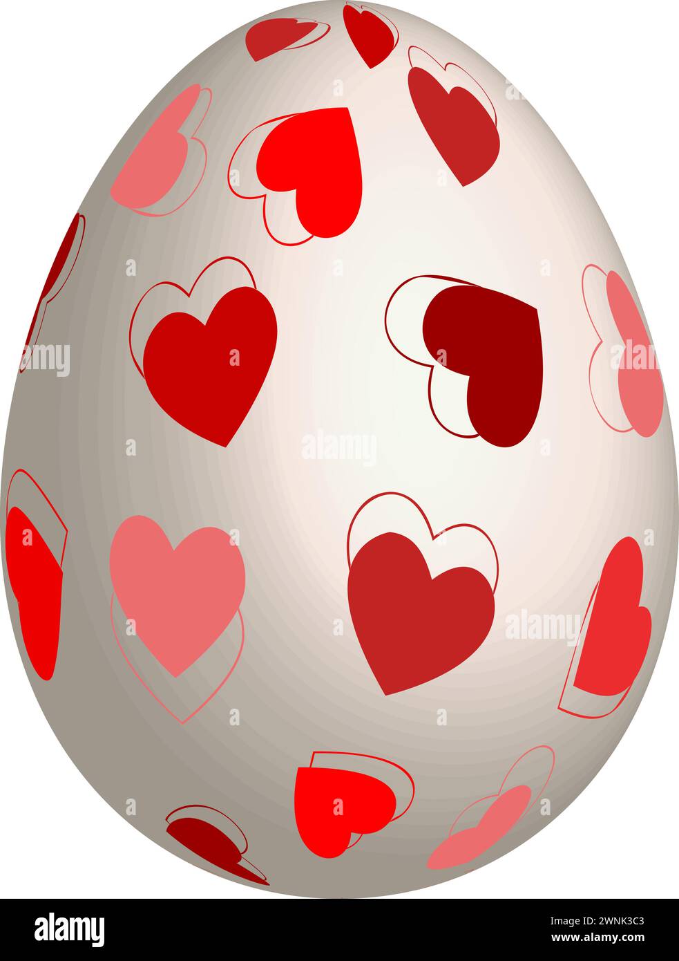 Realistic 3D egg decorated with outline and solid hearts motif drawing ...