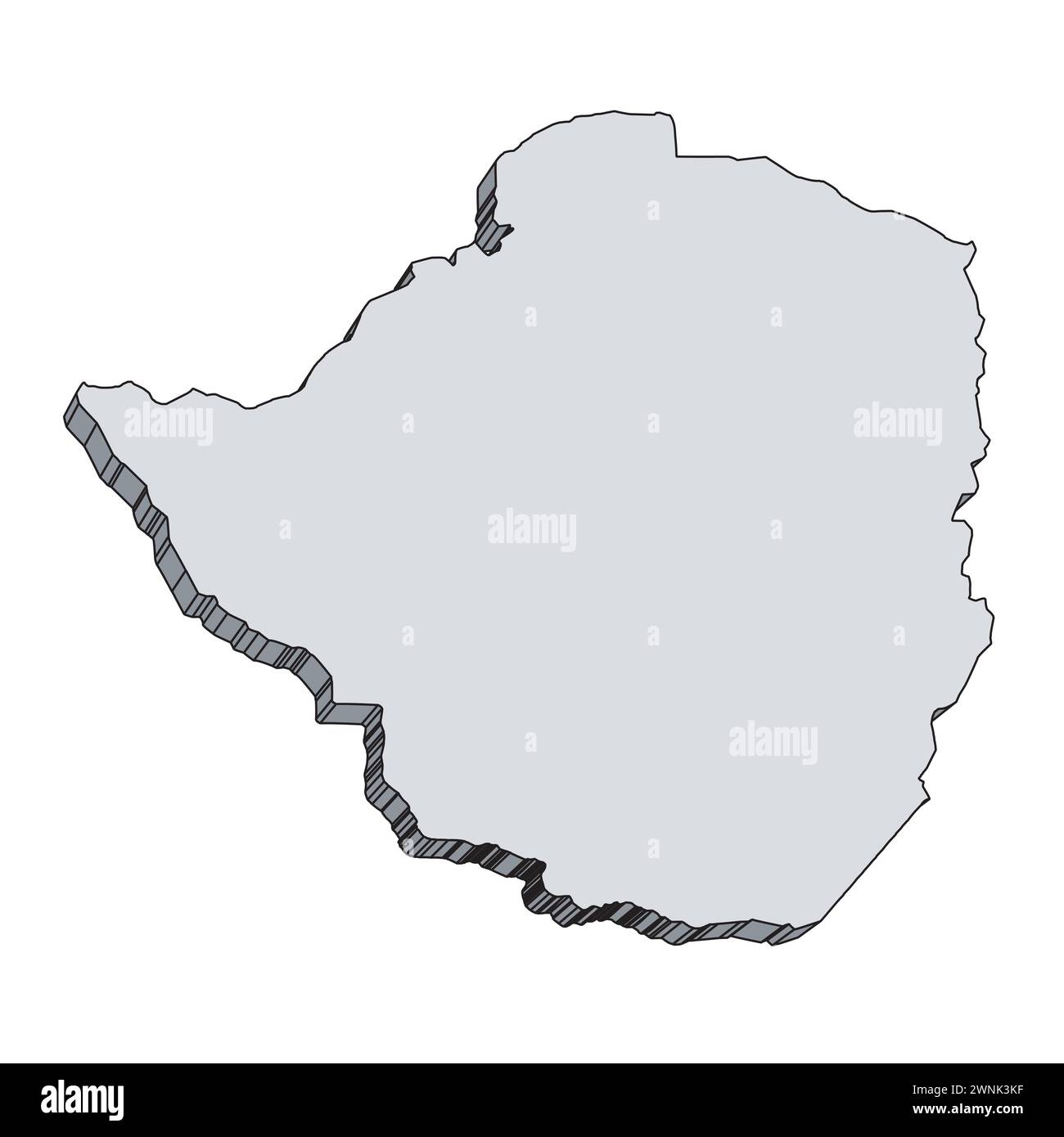 Zimbabwe silhouette outline 3D map over a white background Stock Vector ...