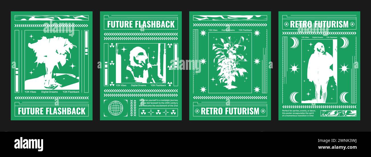 Poster design template in cyberpunk y2k style with bitmap images on ...