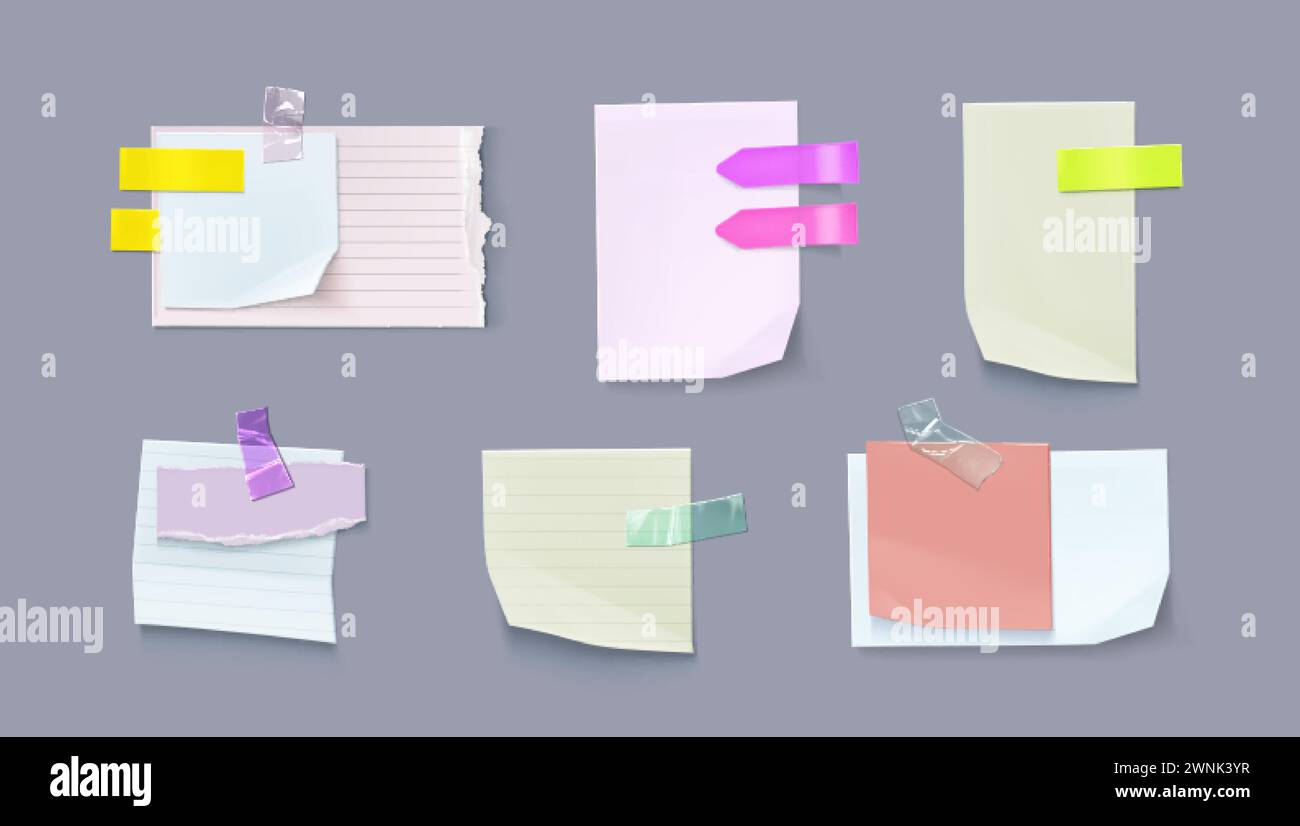Set of paper notes isolated on background. Vector realistic ...
