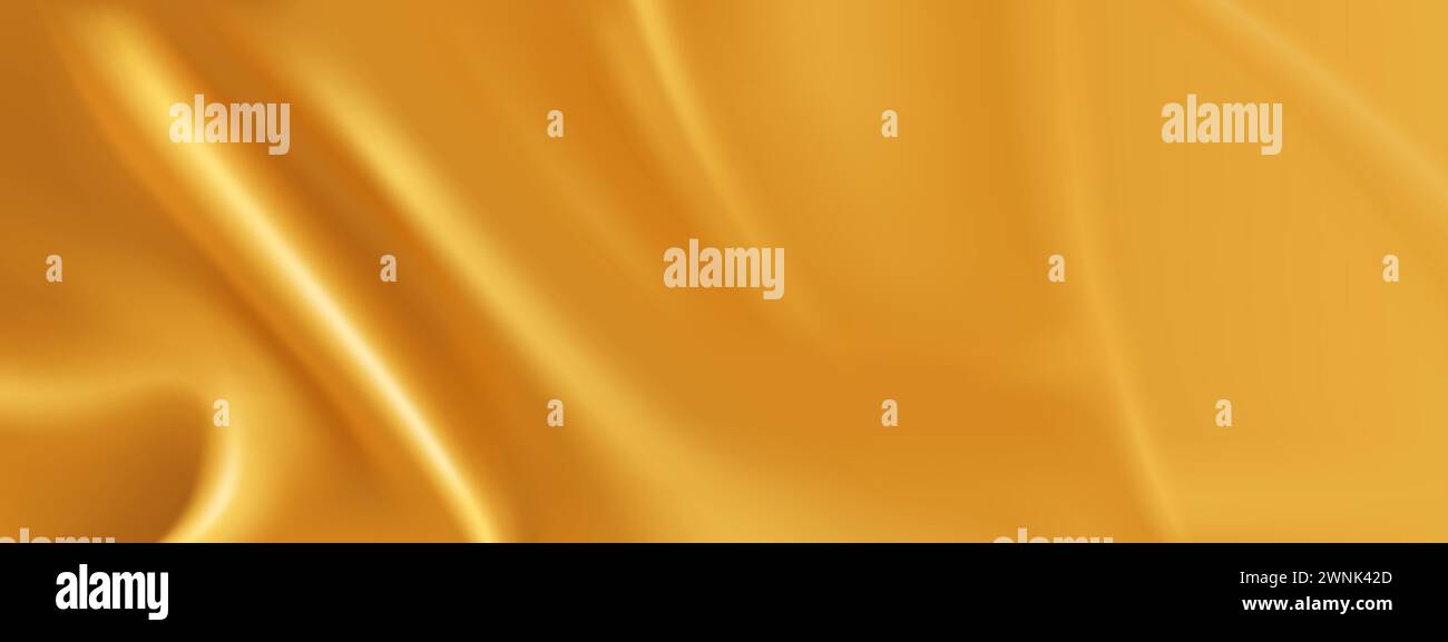 Golden silk material background with liquid ruffles effect. Realistic ...