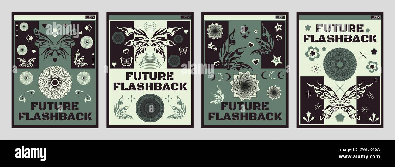 Y2k vibe boho aesthetic banners set. Vector realistic illustration of ...
